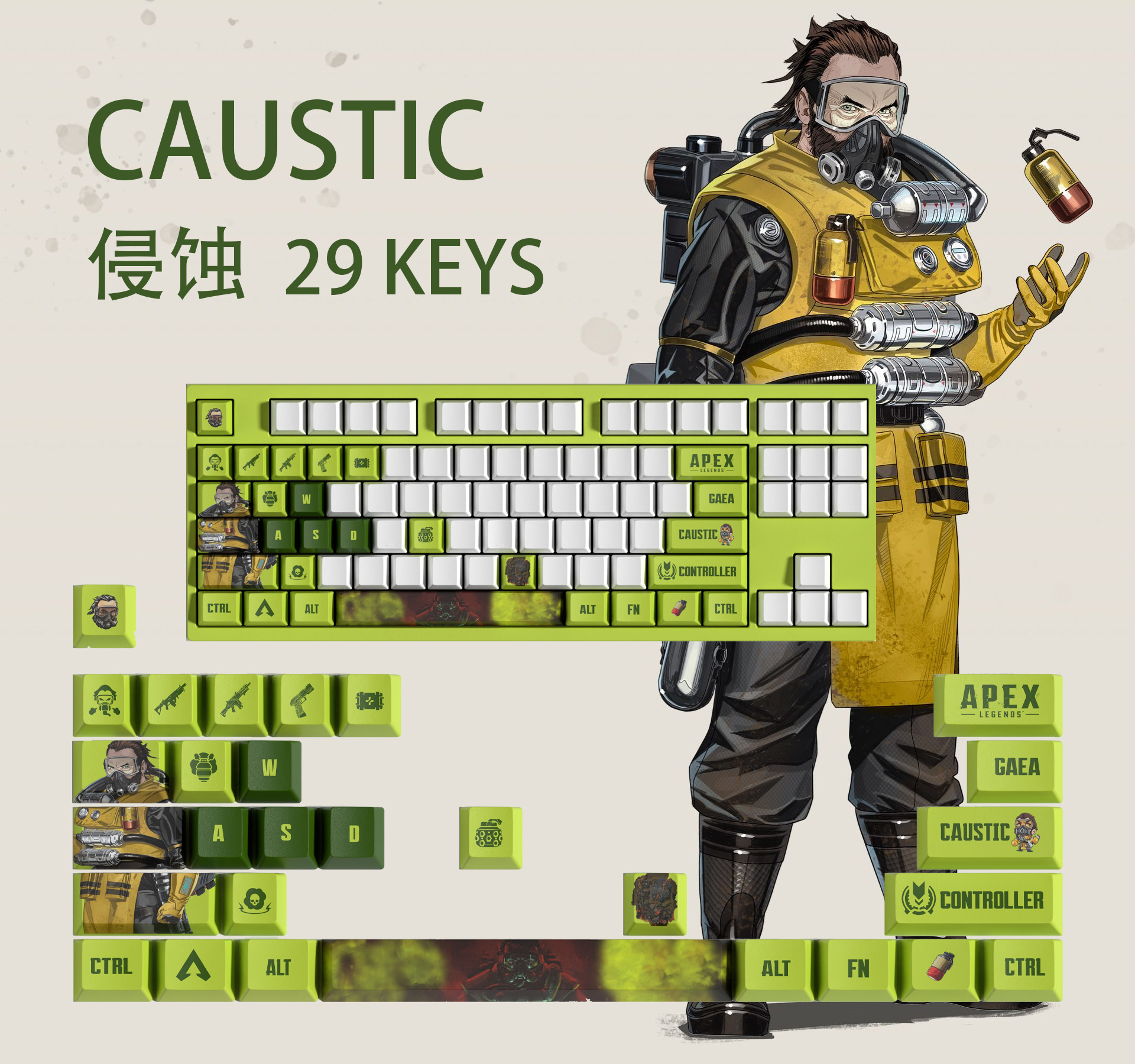 APEX keycaps CAUSTIC PBT sublimation keycaps 29 keys OEM height | eBay